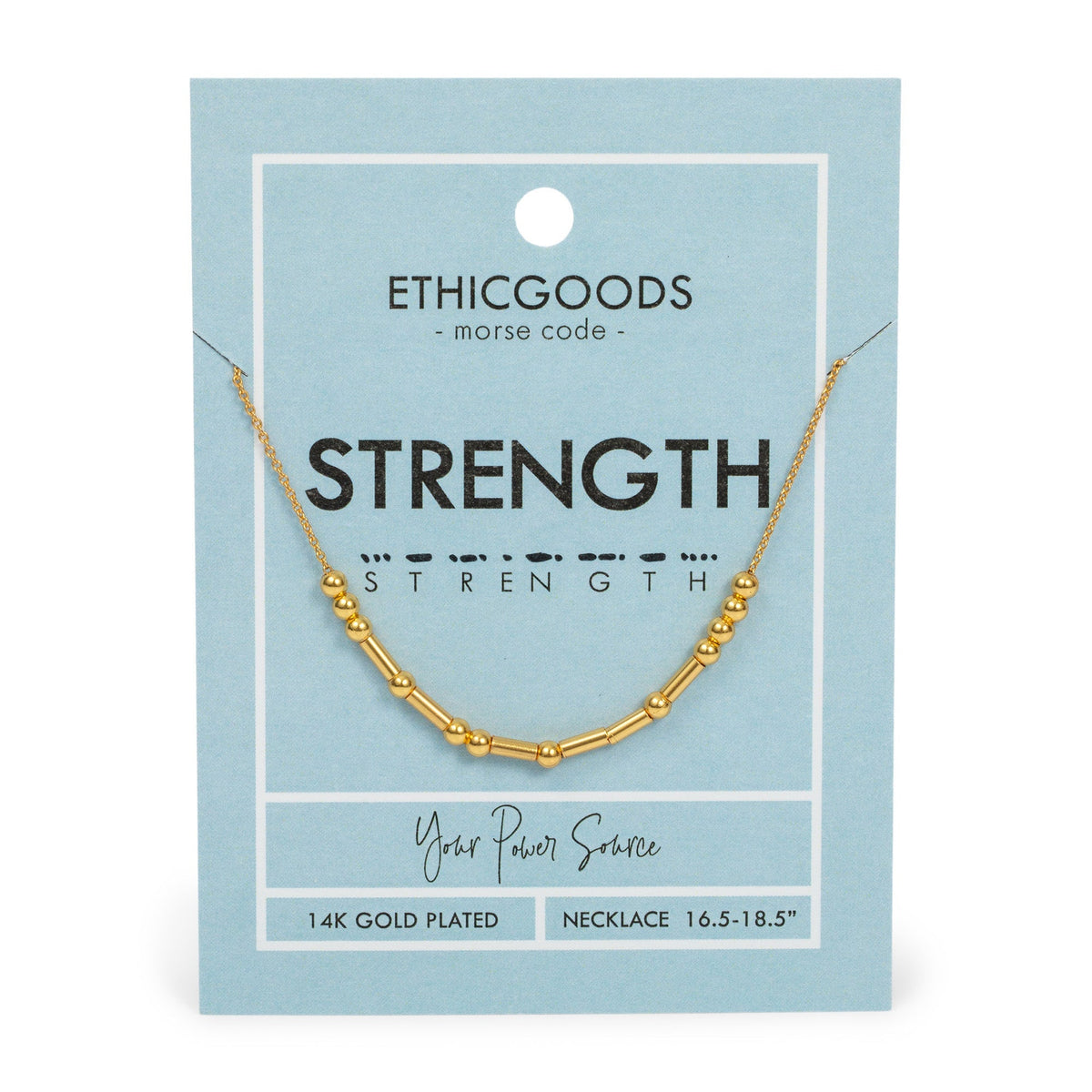 STRENGTH | Morse Code Classic Gold Beaded Necklace by ETHICGOODS – VYSN