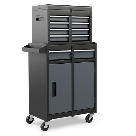 2-in-1 Rolling Tool Chest with 5 Sliding Lockable Drawers-Black & Gray ...